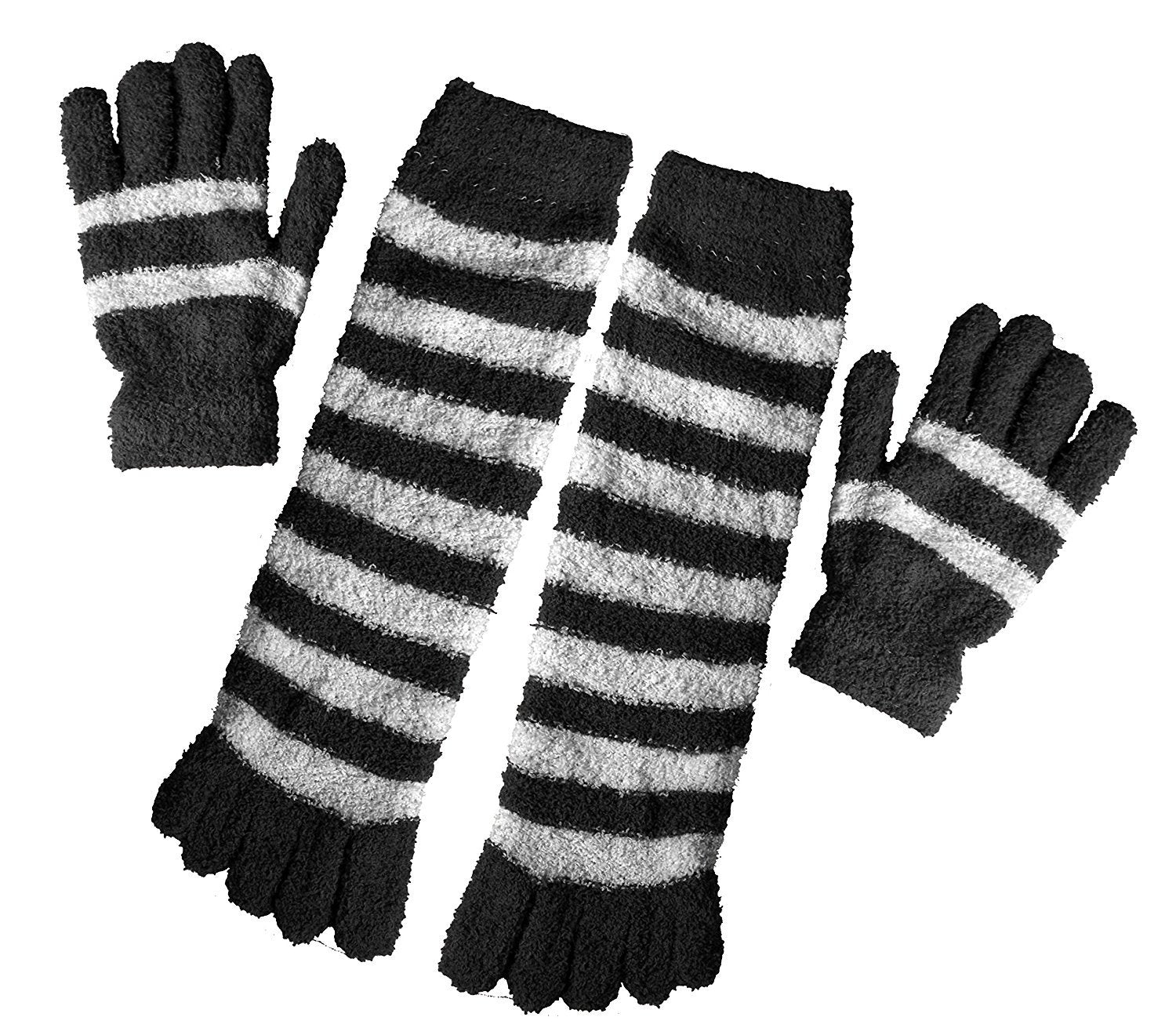 Winter Cozy Candy Striped Fuzzy Toe Socks and Gloves Pack – Peach Couture