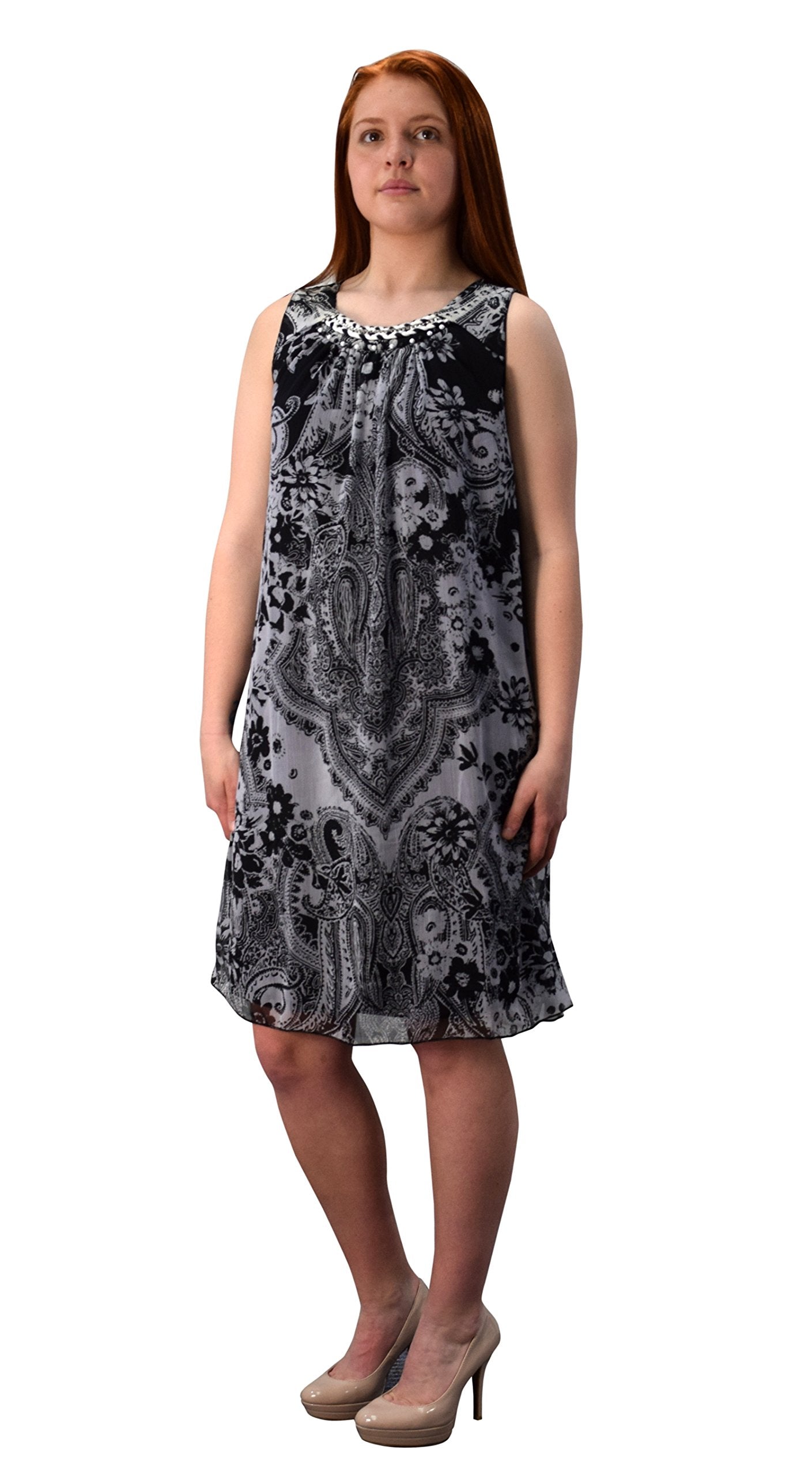 Women's Embellished Boho Neckline Tunic Frock Halter Swing Dress ...